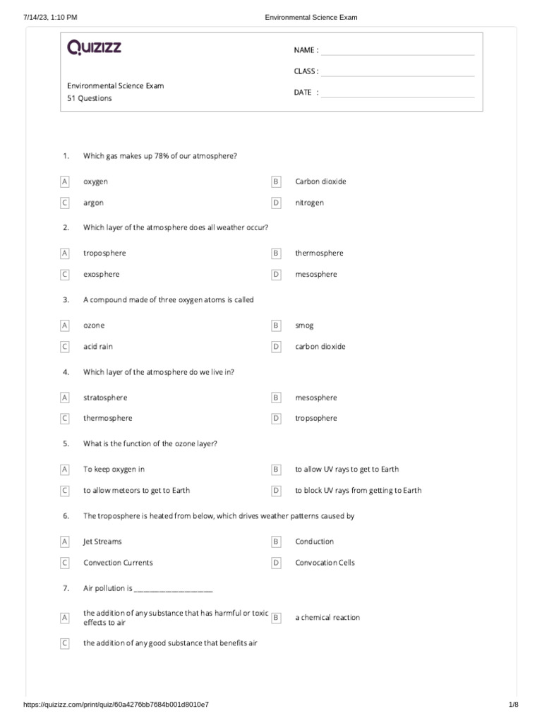Environmental Science Exam 2 | PDF | Atmosphere Of Earth | Atmosphere