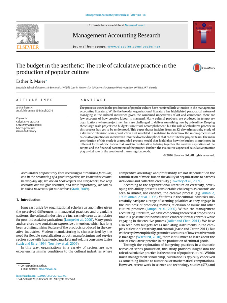 Maier (2017) The Budget in The Aesthetic: The Role of Calculative ...