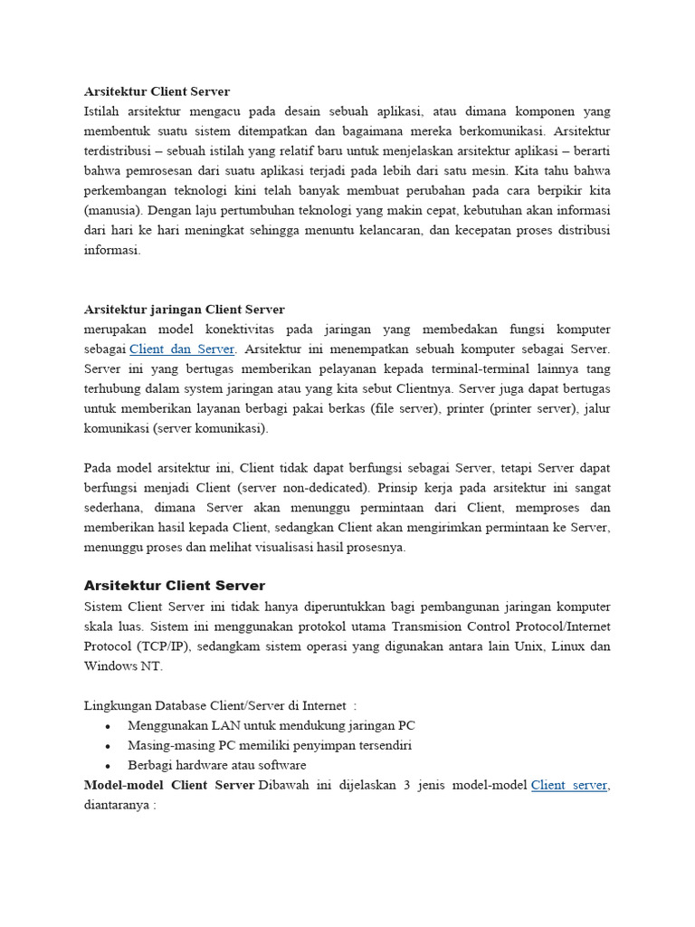 Arsitektur Client Server | PDF