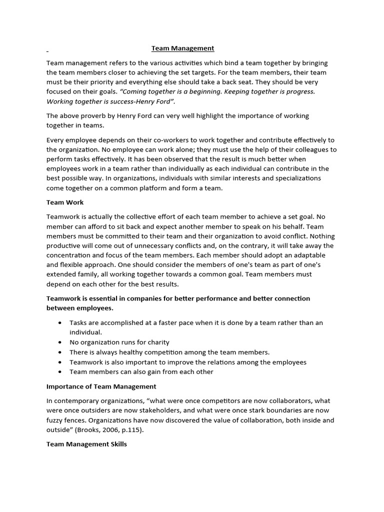 Team Management | PDF | Leadership | Goal