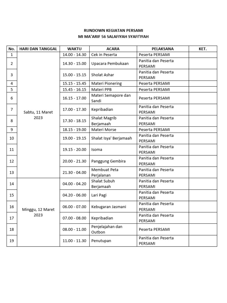 Rundown Kegiatan Persami | PDF