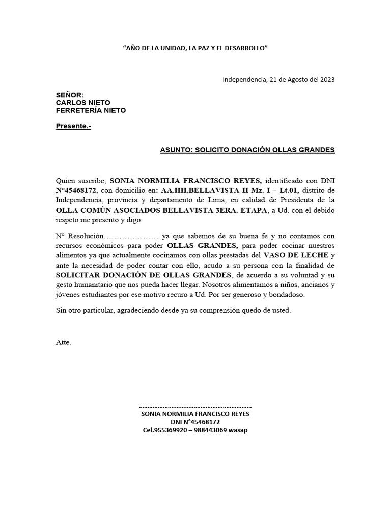 Donacion de Ollas | PDF