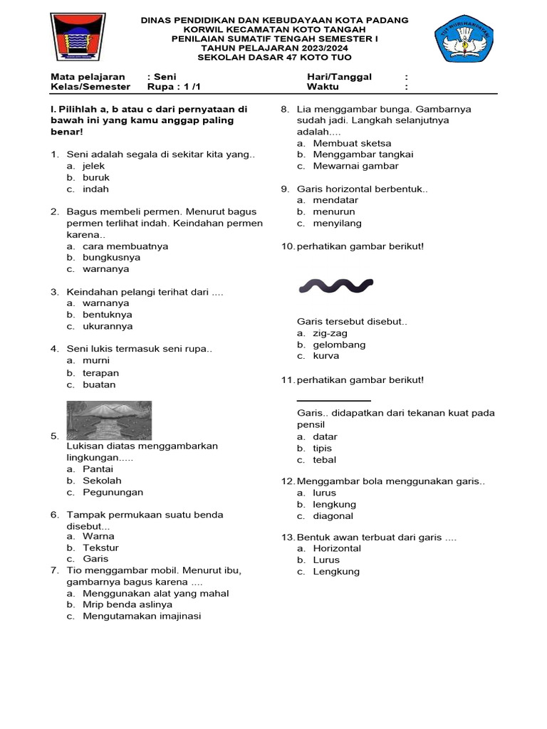 Soal Uts Seni Rupa Kelas 1 | PDF