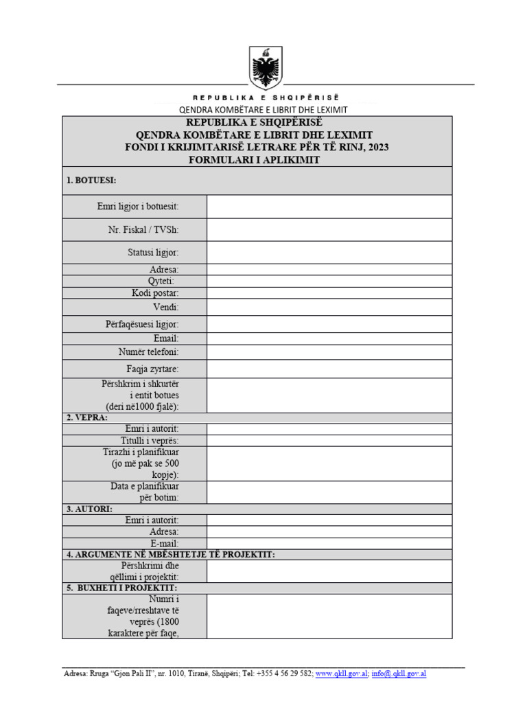 Formular Te Rinjte 2023 | PDF