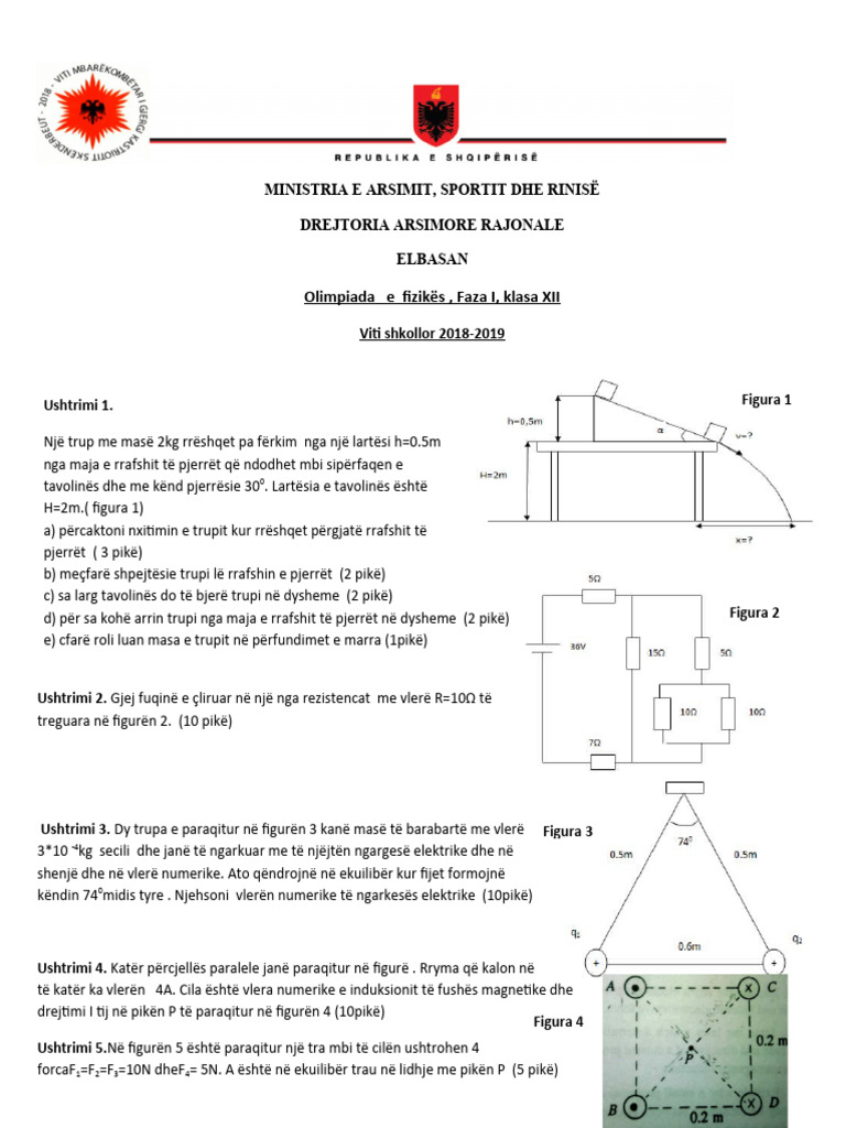 Olimpiada e Fizikes Klasa XII Faza I Viti Shkollor 2018-2019 NEW | PDF
