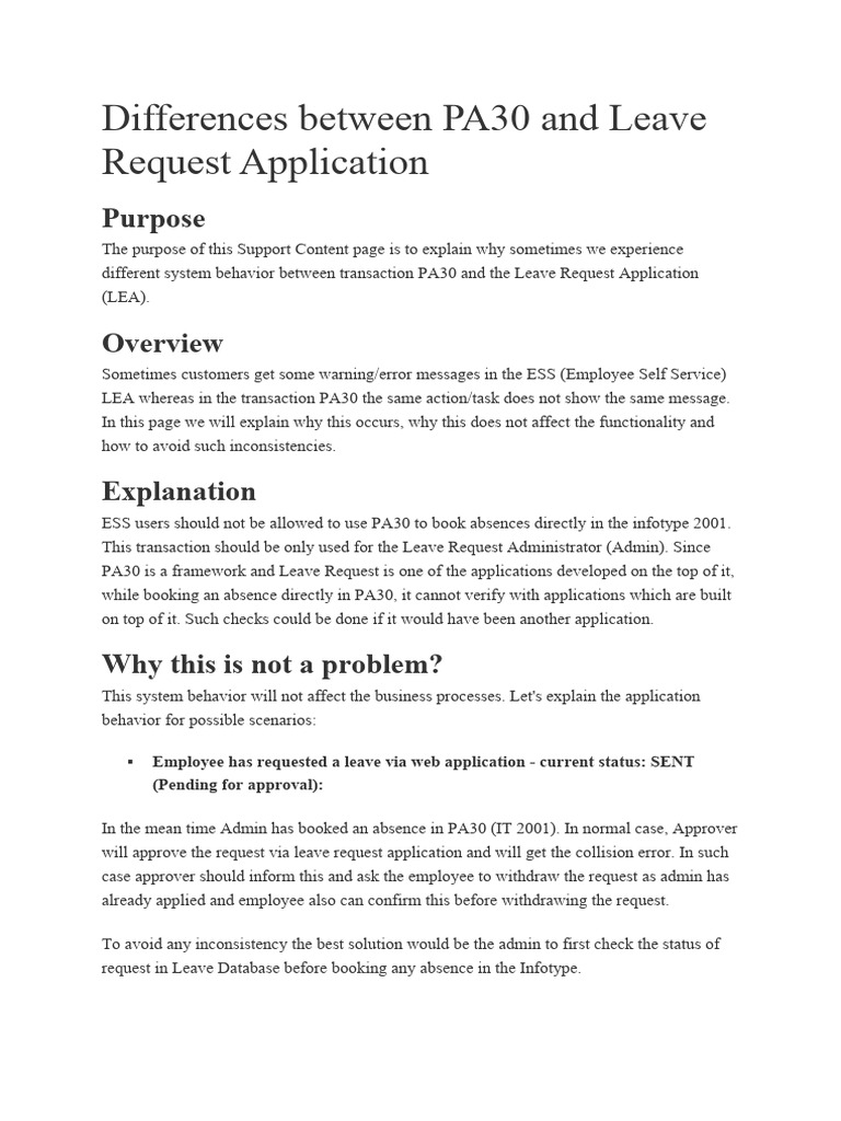 Differences Between PA30 and Leave Request Application | PDF | Database ...