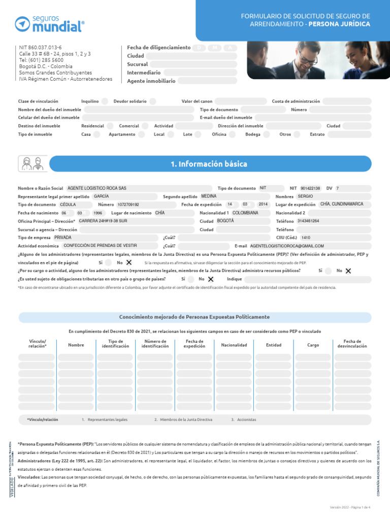 Formulario Seguro PJ Arriendos VF | PDF | Póliza de seguros | Seguro
