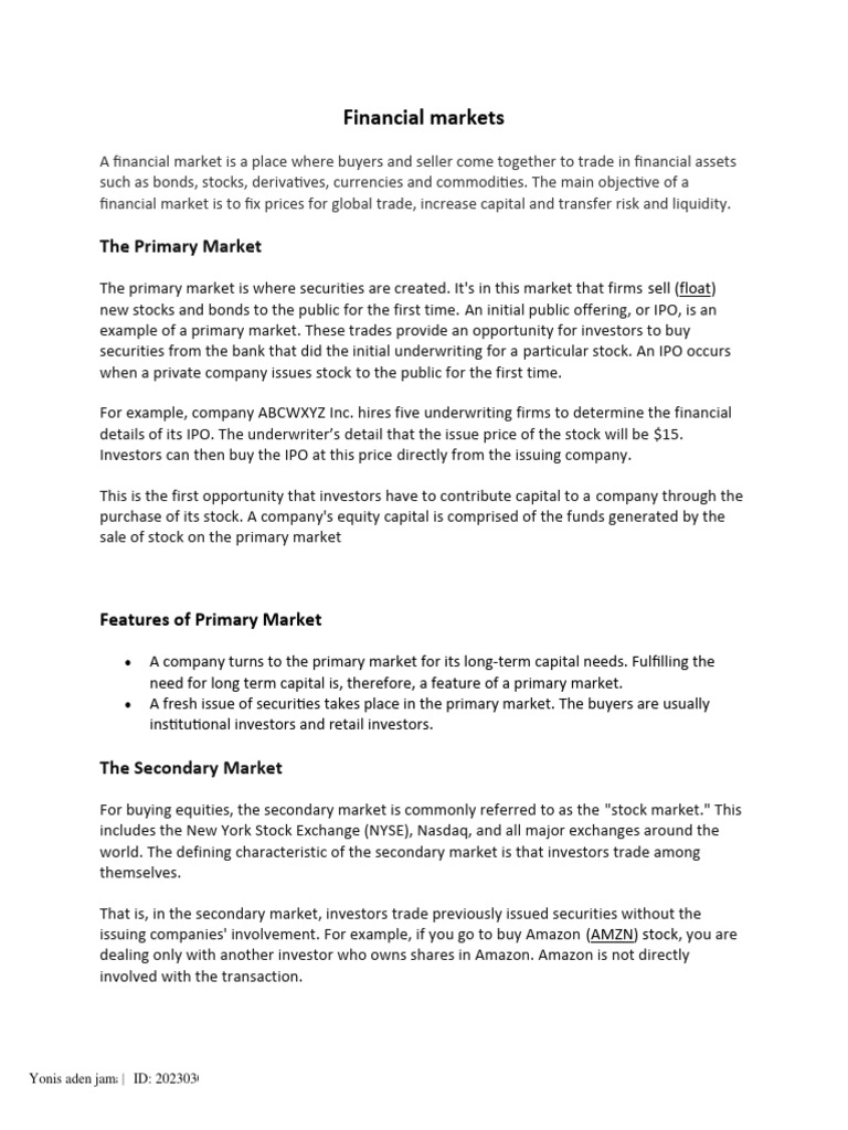 Financial Markets | PDF | Financial Markets | Money Market