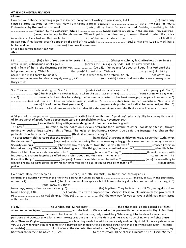 6th Senior Extra Revision | PDF