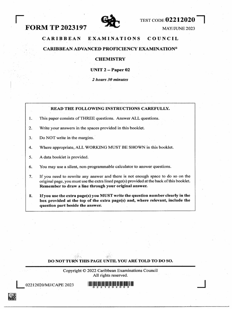CAPE Chemistry 2023 U2 P2 | PDF