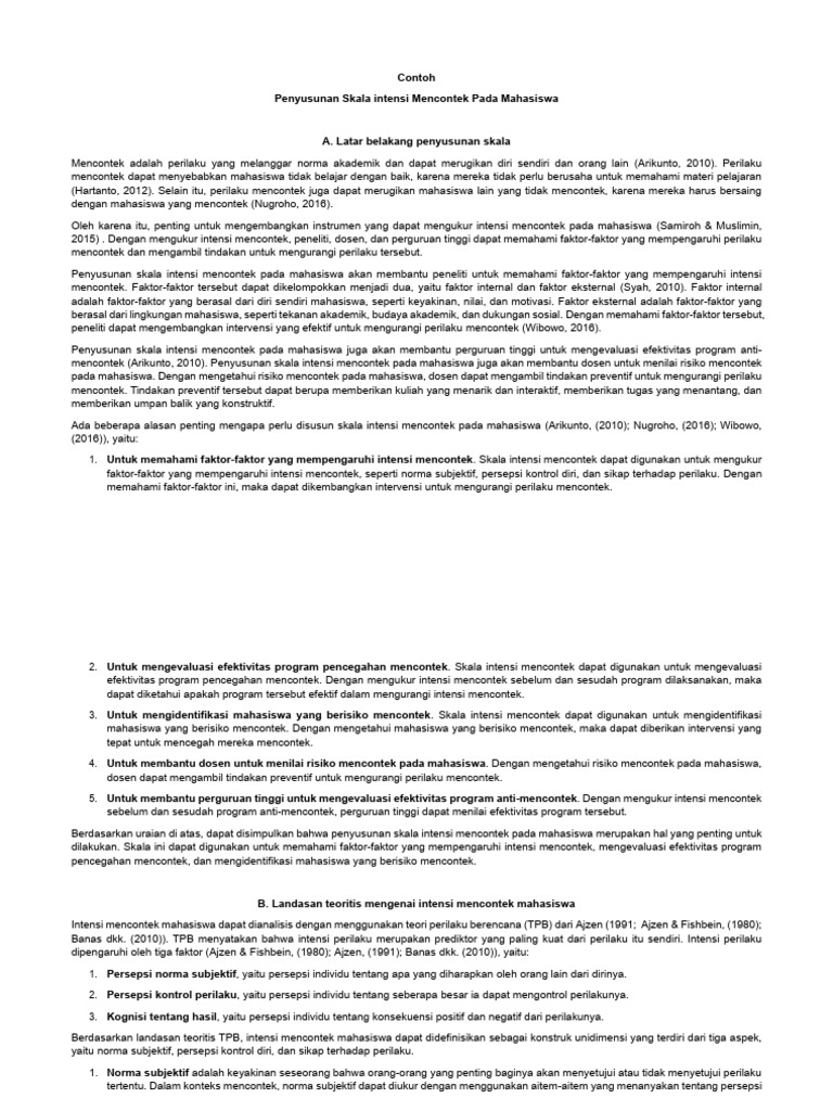 Contoh Penyusunan Skala - Pembuatan Aitem Dan Pilihan Respon | PDF