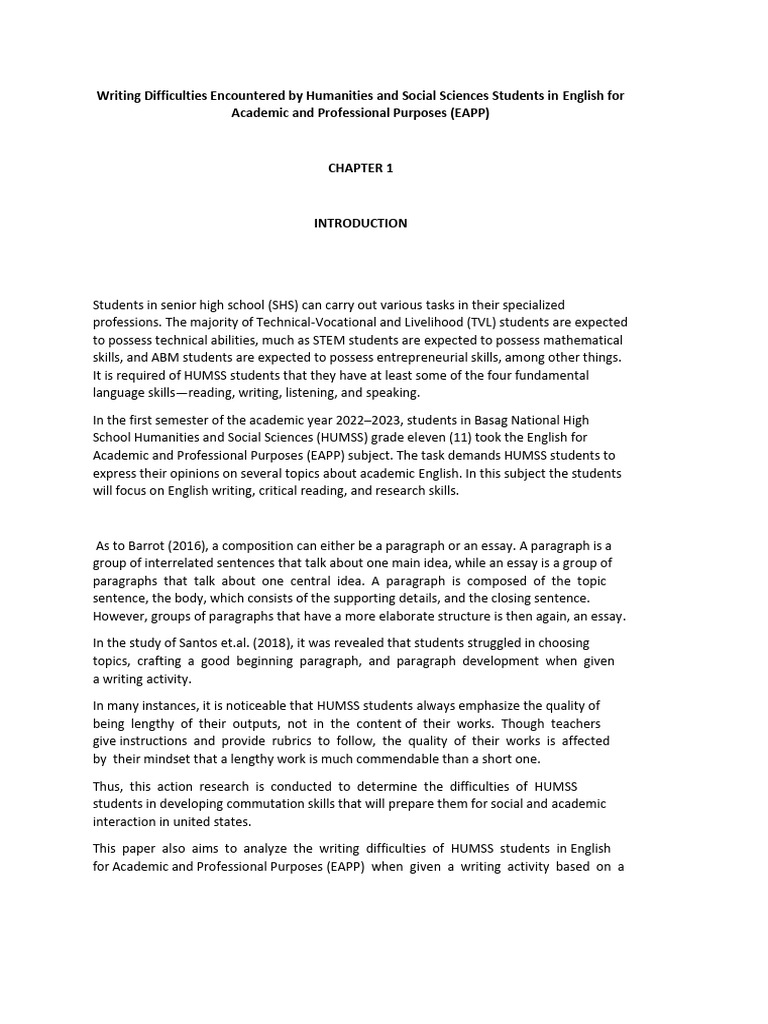 HUMSS Students' Writing Challenges in EAPP | PDF | Analysis | English As A Second Or Foreign ...