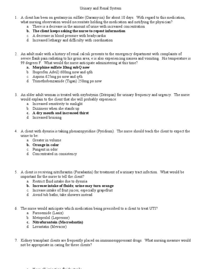 Urinary and Renal System Take Home Quiz | PDF | Urinary Tract Infection ...