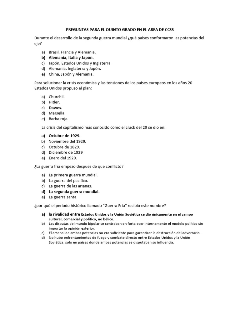 Preguntas para El Quinto y Cuarto Grado en El Area de CCSS | PDF | Alemania nazi | Los Estados ...
