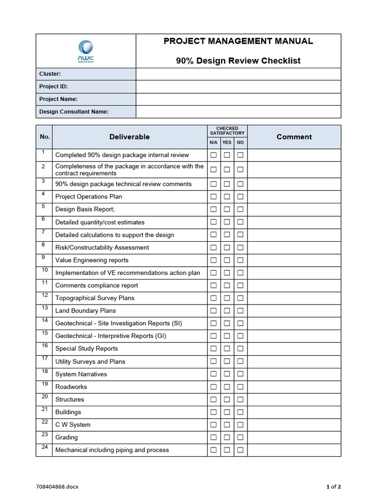 PMF-007-SCO-003 v1 90% Design Review Checklist | Download Free PDF ...