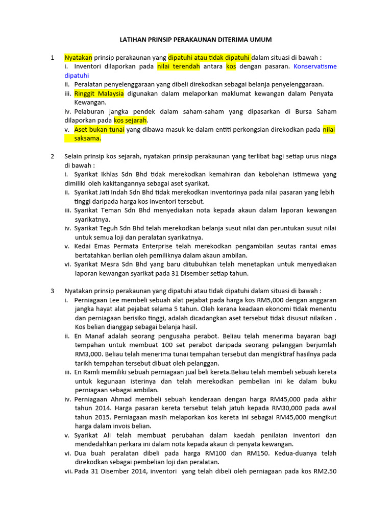 Latihan Prinsip Perakaunan Diterima Umum | PDF