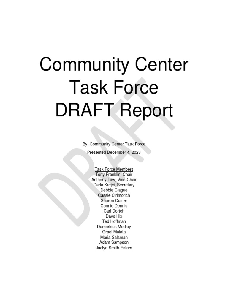 Community Center Task Force Report Draft | PDF | Child Care