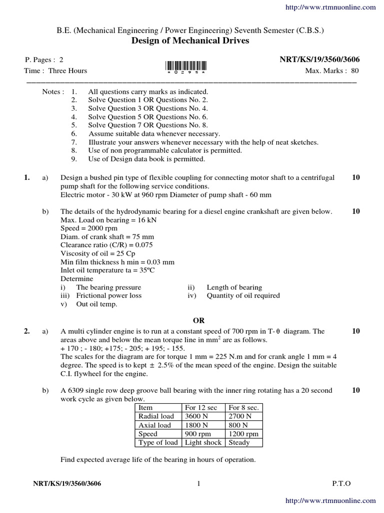 Me 7 Sem Design of Mechanical Drives 3560 Summer 2019 | PDF | Gear ...
