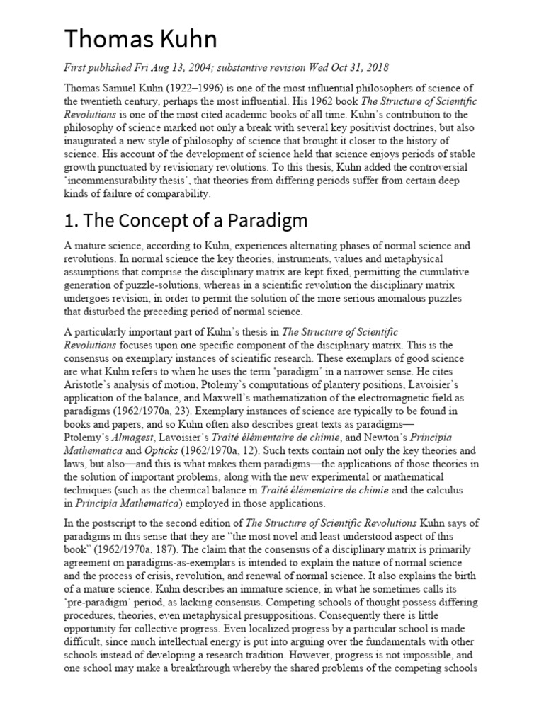 Thomas Kuhn and Paradigm | PDF | Paradigm | Science