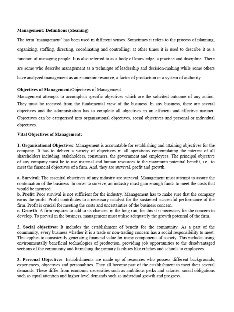 Meaning and Objective of Management | PDF | Resource | Factors Of ...