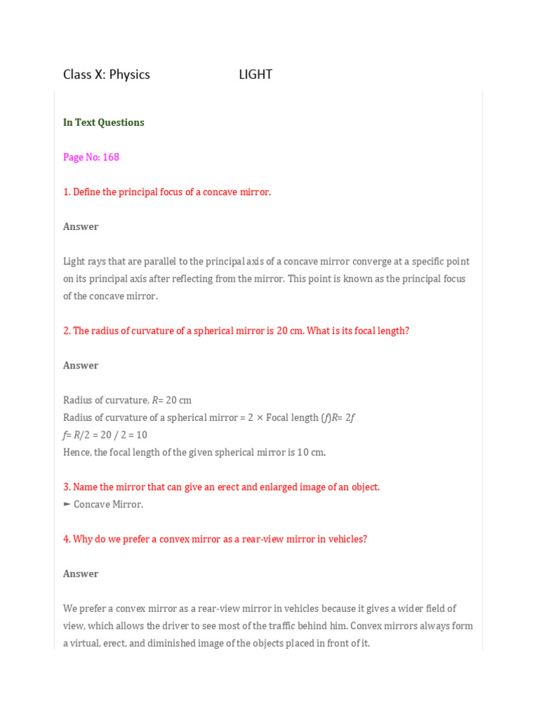 Light Exercises | PDF | Mirror | Optics