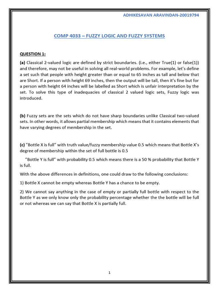 COMP 4033-2020-21 Question Paper Answers | PDF | Fuzzy Logic | Logic