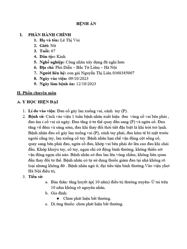 bệnh án thi yhct | PDF