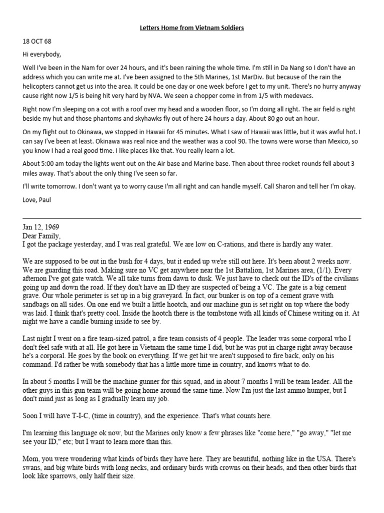 Letters Home From Vietnam Soldiers | Download Free PDF | Vietnam War ...