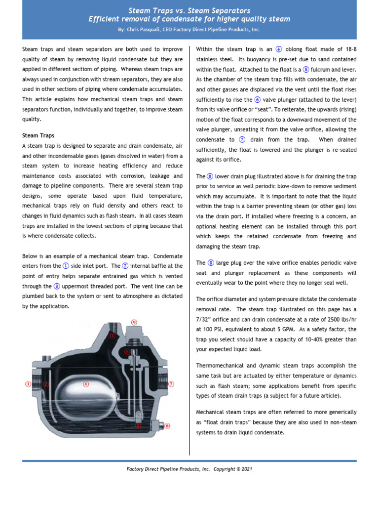 Steam Trap Vs Steam Separator | Download Free PDF | Steam | Buoyancy