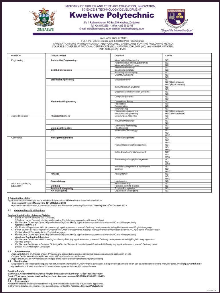 KK Poly Jan 2024 General Intake Advert | PDF | Engineering | Diploma