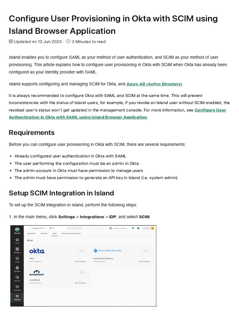 Configure User Provisioning in Okta With SCIM Using Island Browser Application | PDF ...