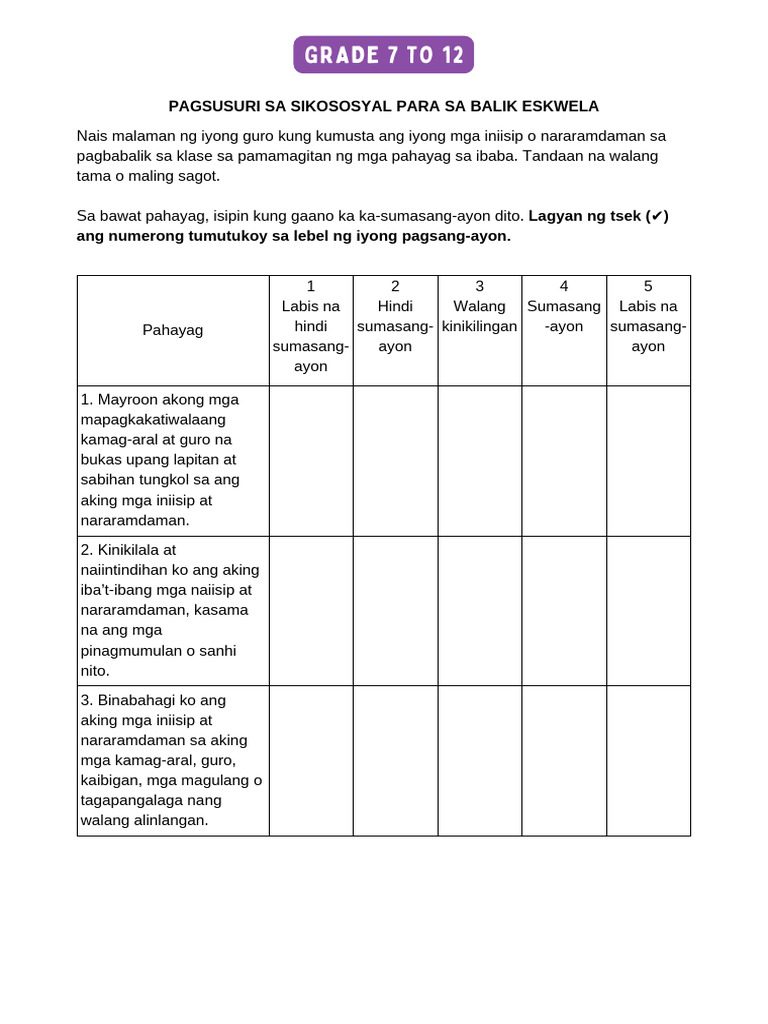 Assessment G7 12 | PDF