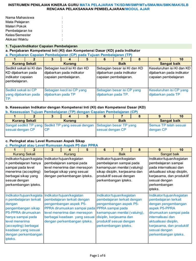 1-Instrumen (RPP) - MAPEL UKin Revisi-2023-Final | PDF