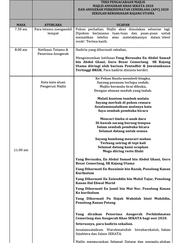 Teks Pengacara Majlis Anugerah Apc | PDF