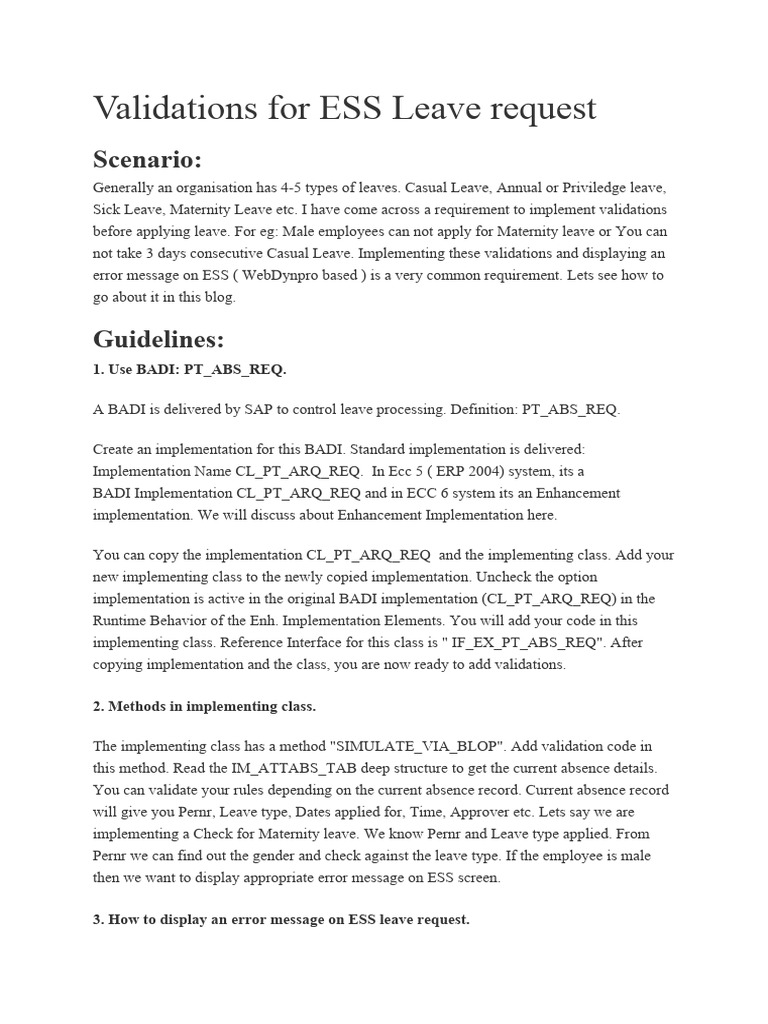Validations For ESS Leave Request | PDF | Error Detection And ...