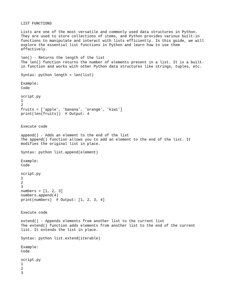 List Functions | PDF | Python (Programming Language) | Computer Science List Functions | PDF | Python (Programming Language) | Computer Science