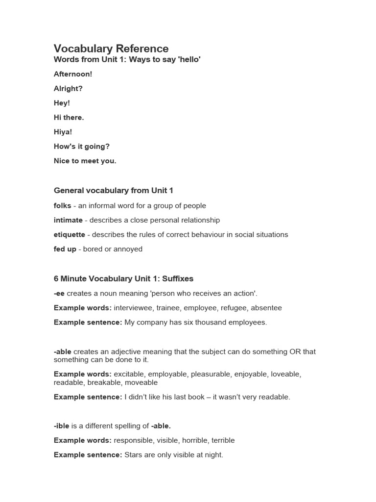 Vocabulary & Suffixes Guide | PDF | Language Arts & Discipline ...