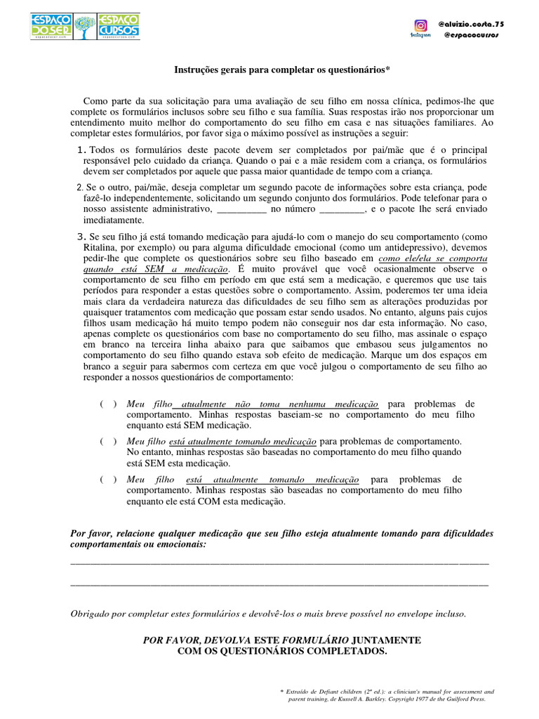 TDAH - Instruções Gerais para Completar Os Questionários | PDF ...
