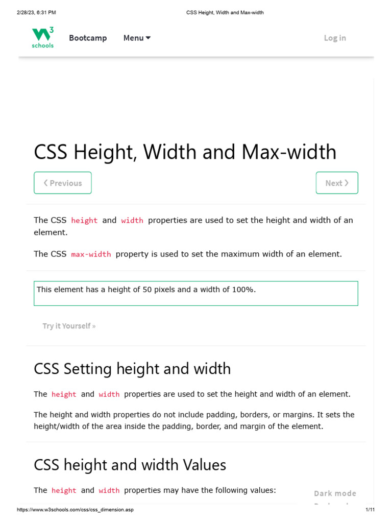 Css Height Width And Max Width Pdf Web Development Computing