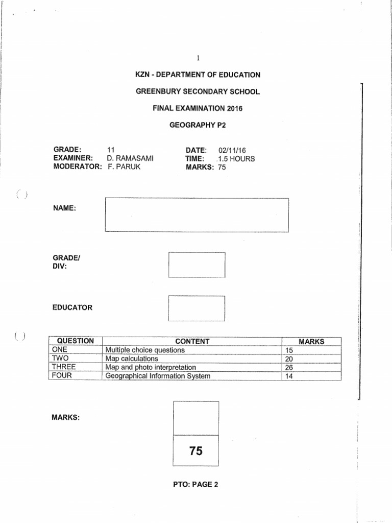 2016 Geog P2 Nov Qpmemo 1 | PDF