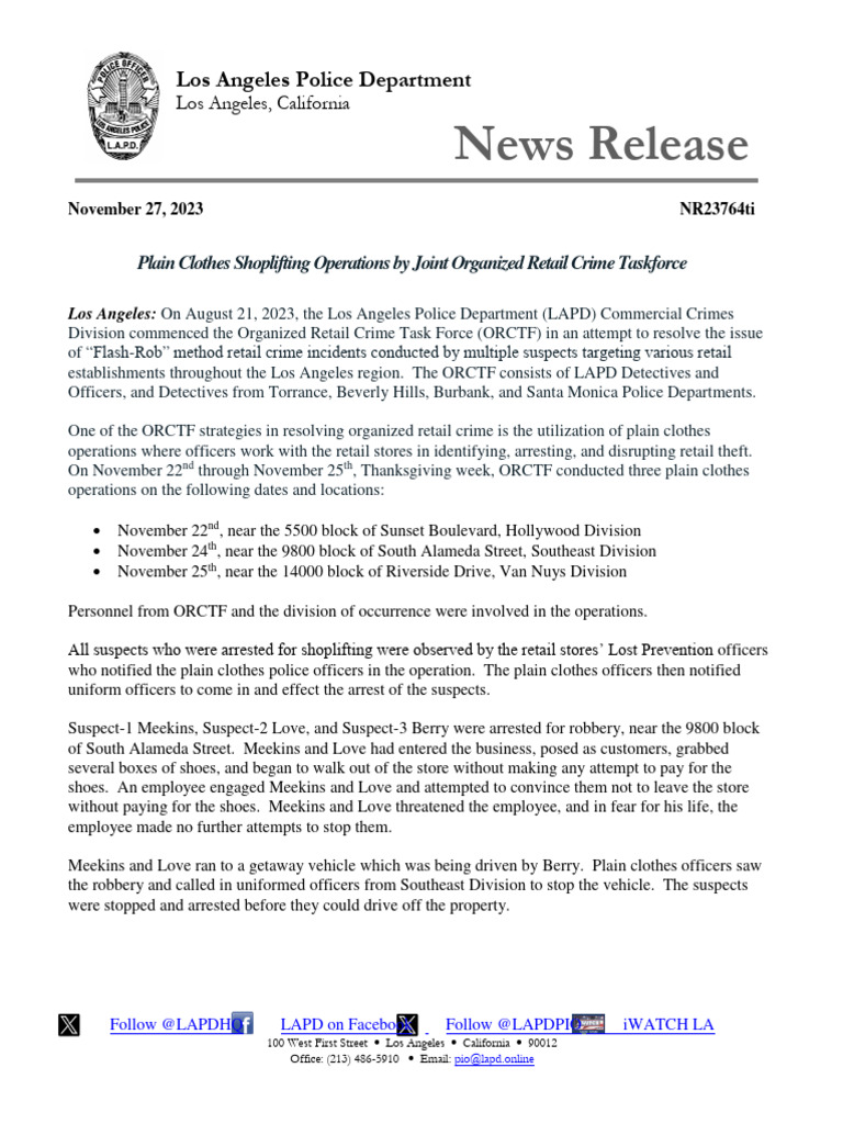 LAPD Tackles Flash-Rob Thefts | PDF | Los Angeles Police Department | Theft