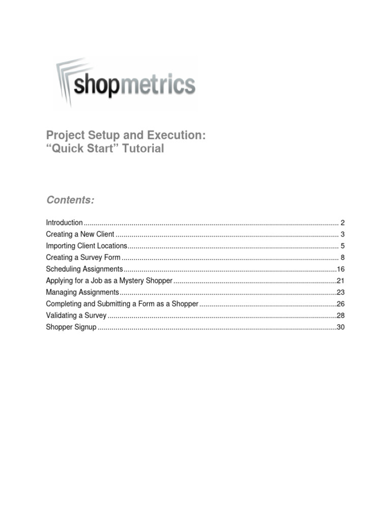 Project Setup and Execution Quick Start Tutorial | PDF | User ...