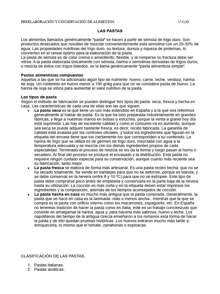 Las Pastas Alimenticias | PDF | Pasta | Trigo