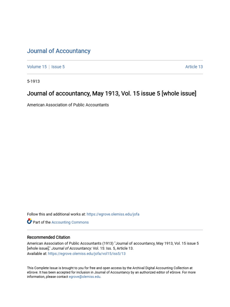 Journal of Accountancy May 1913 Vol. 15 Issue 5 (Whole Issue) | PDF ...