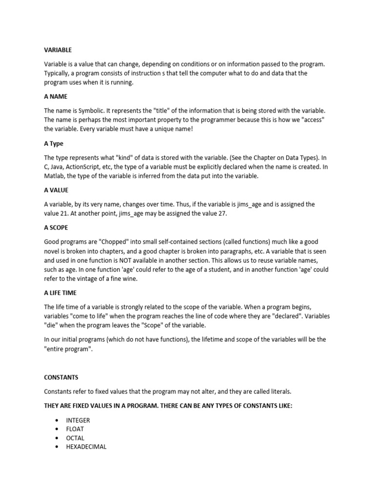 Programming Reviewer PDF | PDF | Variable (Computer Science) | Control Flow