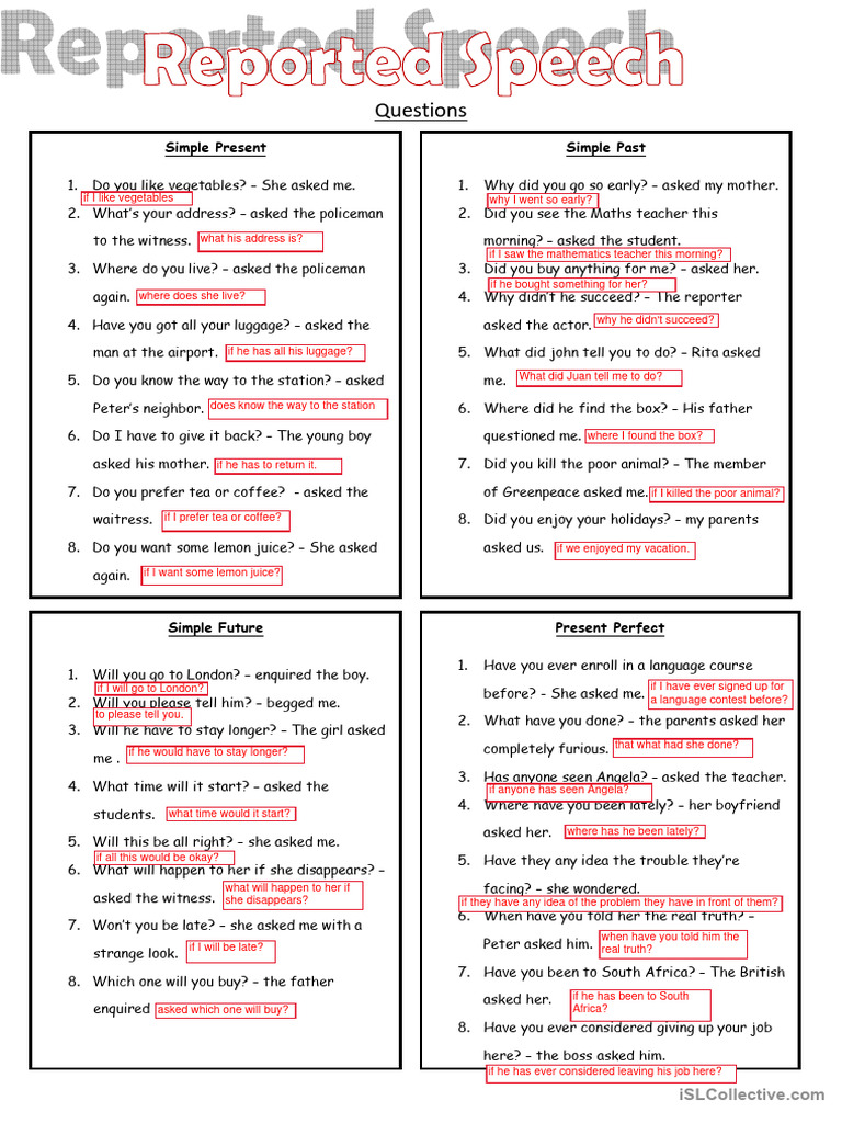 Reported Speech Resuelto | PDF