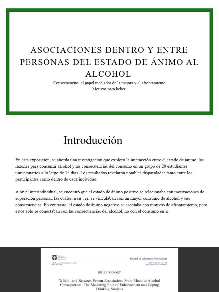Asociaciones Dentro y Entre Personas Del Estado de Ánimo Al Alcohol ...