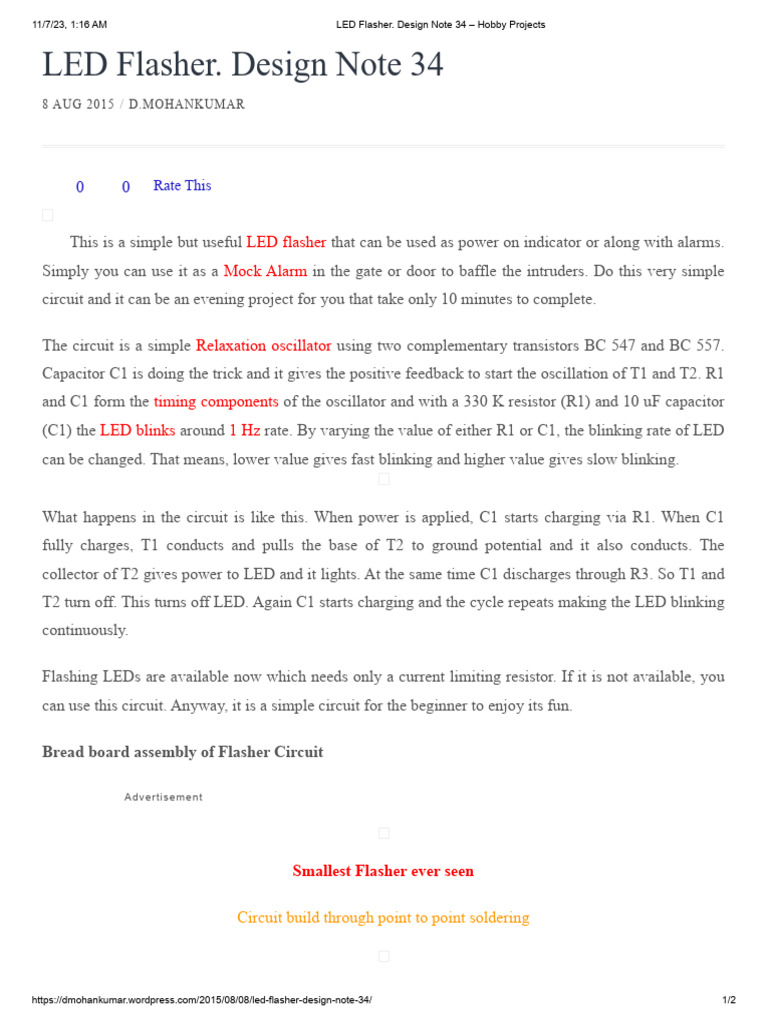 LED Flasher. Design Note 34 - Hobby Projects | PDF | Electrical Equipment | Manufactured Goods