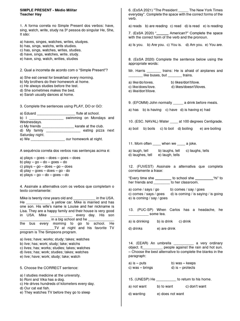 Lista Simplepresent Mã© Diomil | PDF