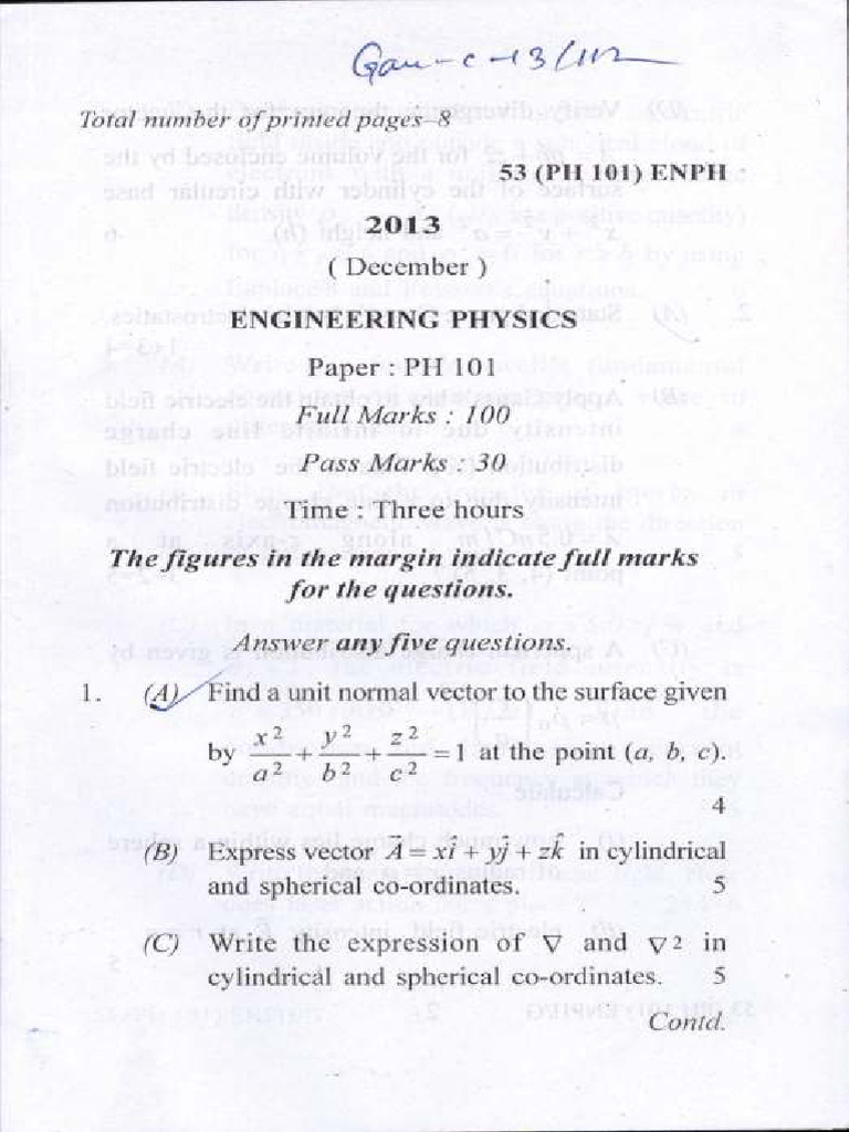 PH 101 ENPH Question Paper 2013 | PDF | Damping | Materials Science
